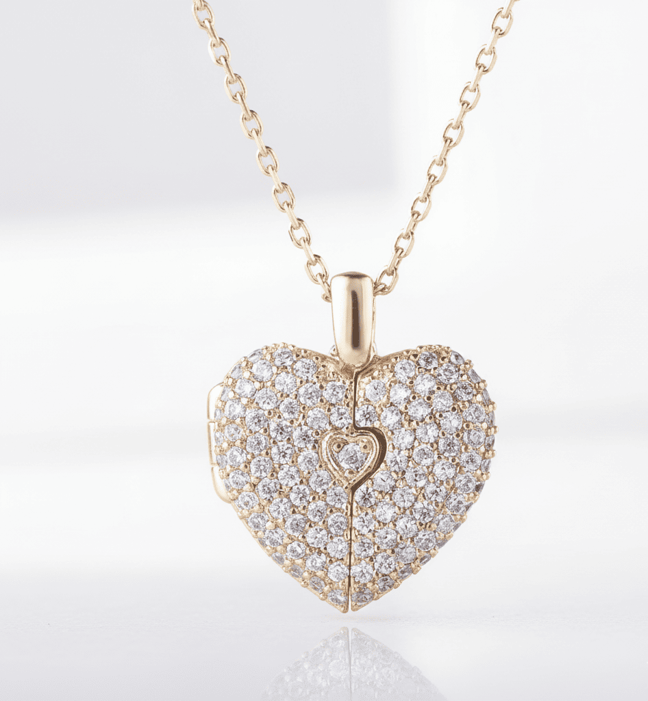 Custom Bling Heart Locket Hidden Photo Necklace – Hidden Forever
