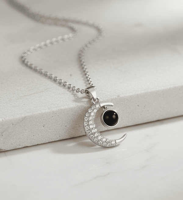 Custom Half Moon Zircon Hidden Photo Necklace – Hidden Forever